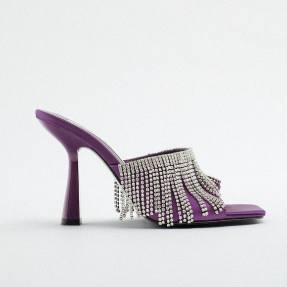 Zara | Shoes | Salenew Zara Satin Sparly Swarovski Heeled Mule Sandals ...